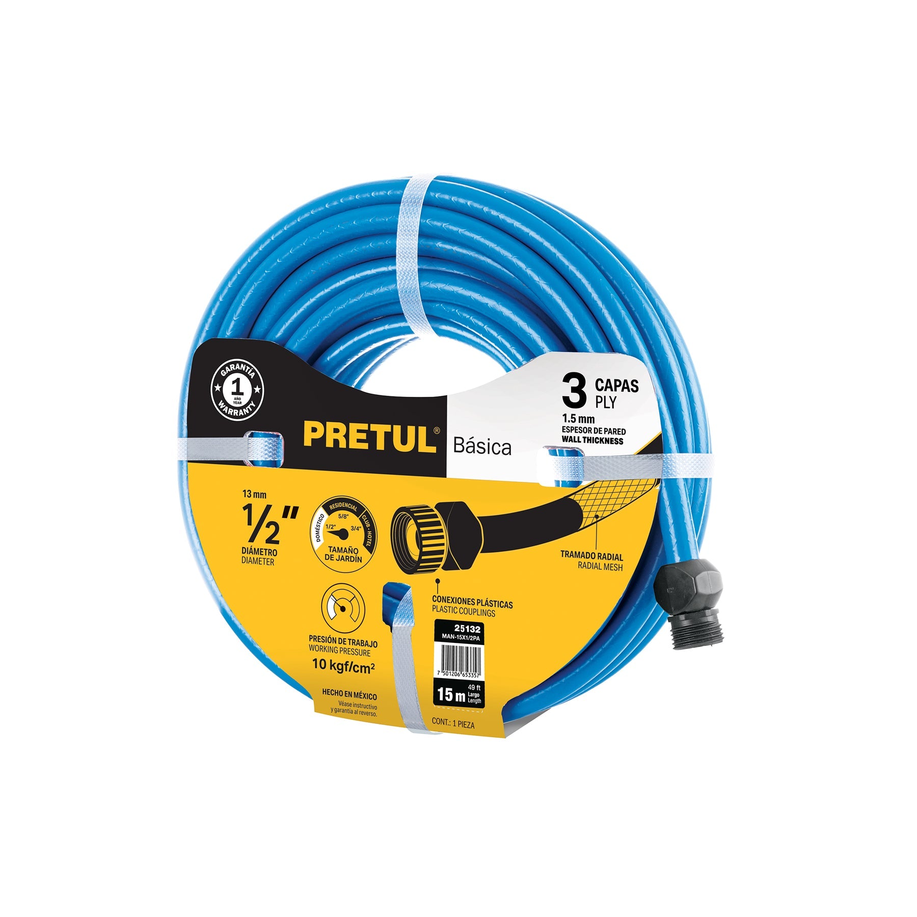 Manguera Azul Pretul | 1/2" 3 Capas 15m Conexiones Plásticas – Ferrebásico